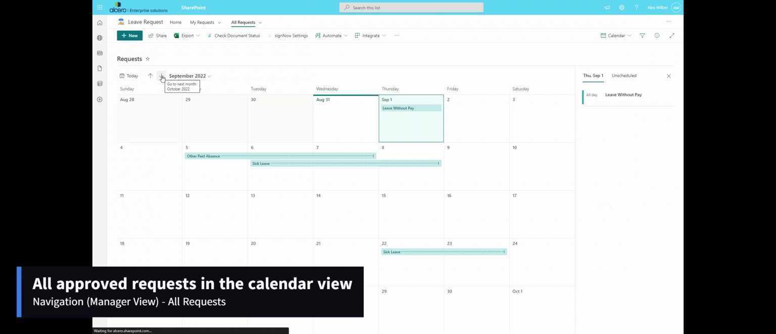SharePoint Leave Request - Alcero